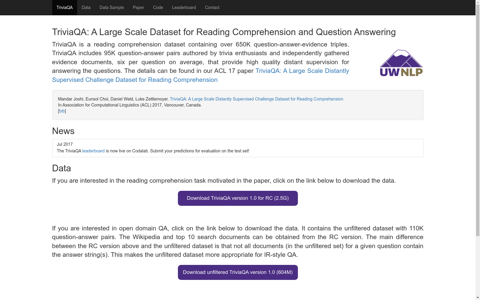 TriviaQA|阅读理解数据集|机器学习数据集