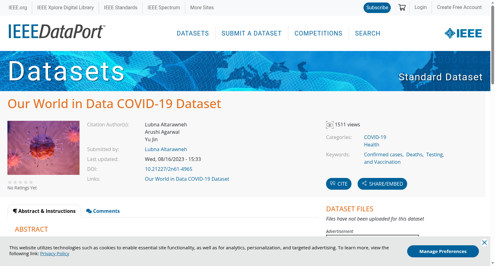 Our World in Data COVID-19 Dataset|COVID-19数据集|疫情监测数据集