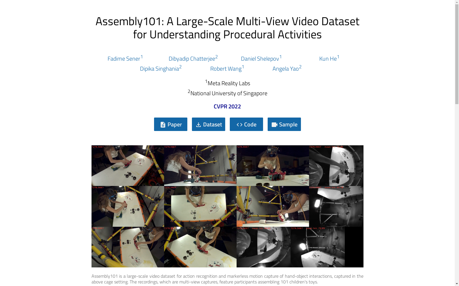 Assembly101|动作识别数据集|多视角视频分析数据集