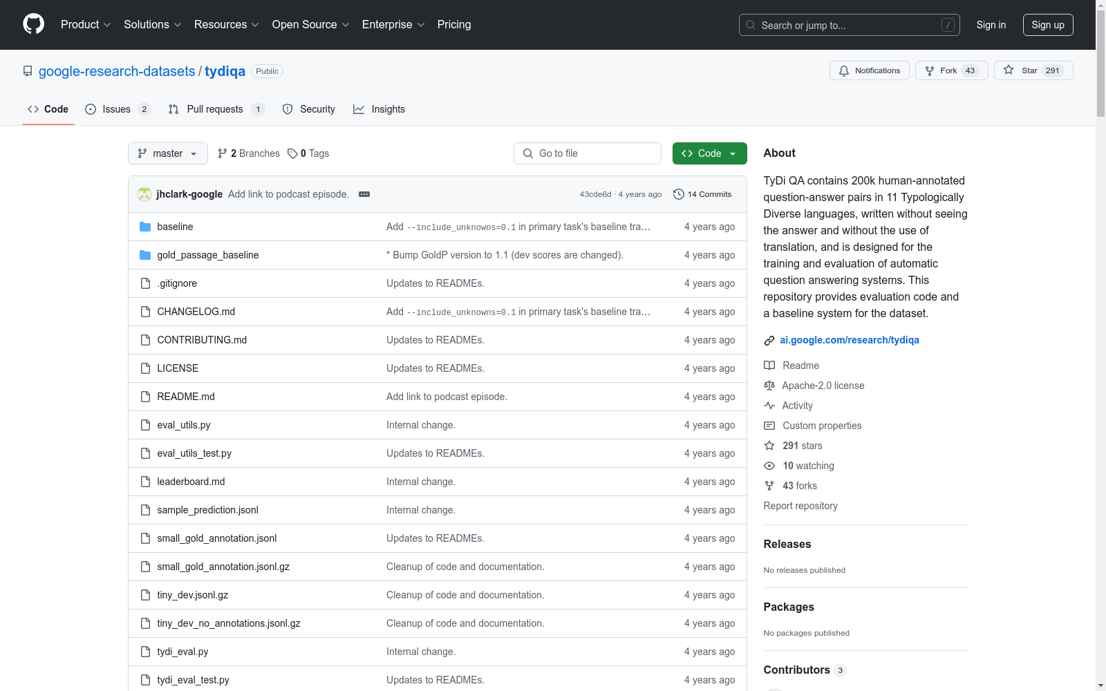 TyDi QA|多语言处理数据集|问答系统数据集