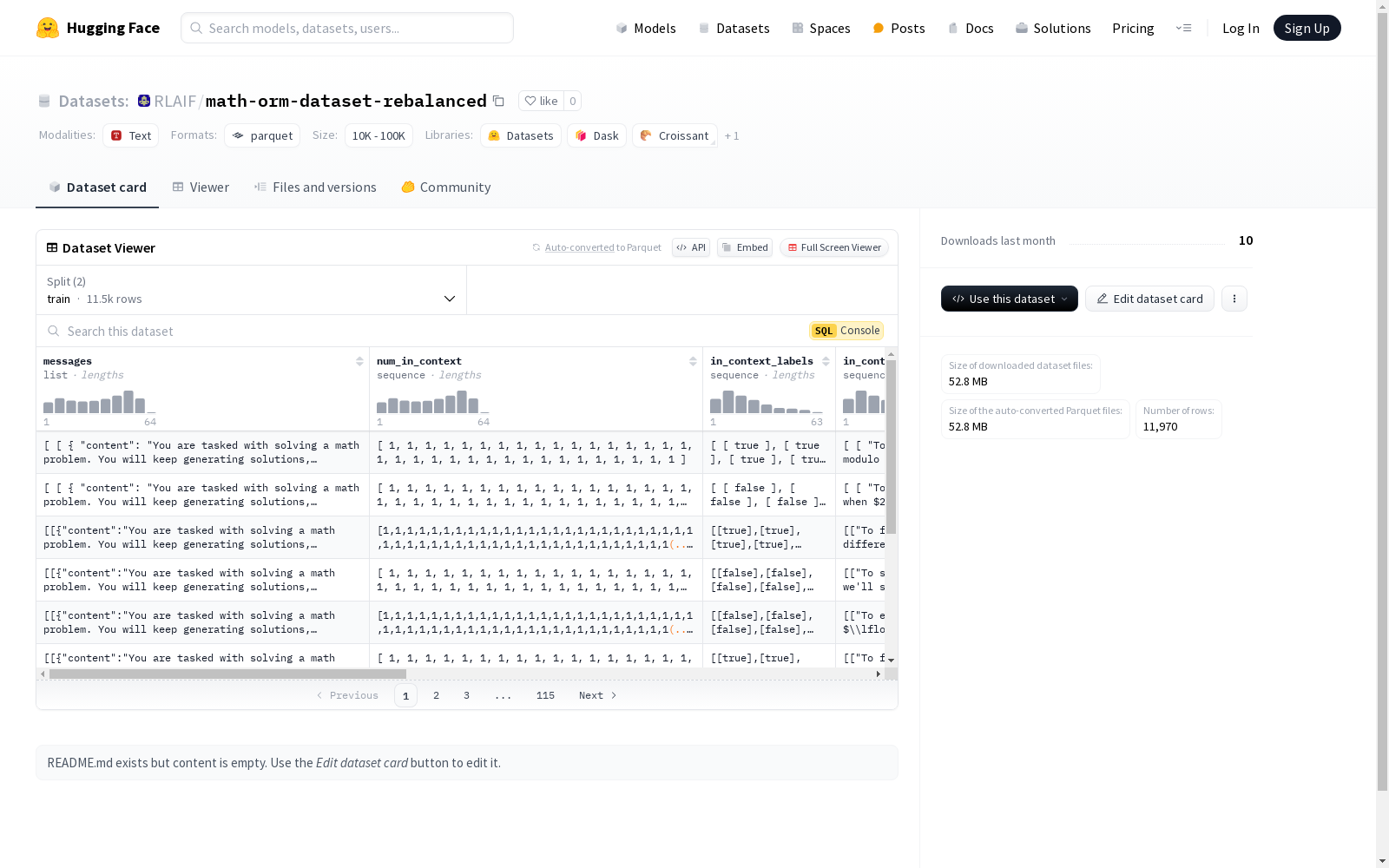 RLAIF 发布 math-orm-dataset-rebalanced 数据集, 应用在 数学教育、问题解决 领域
