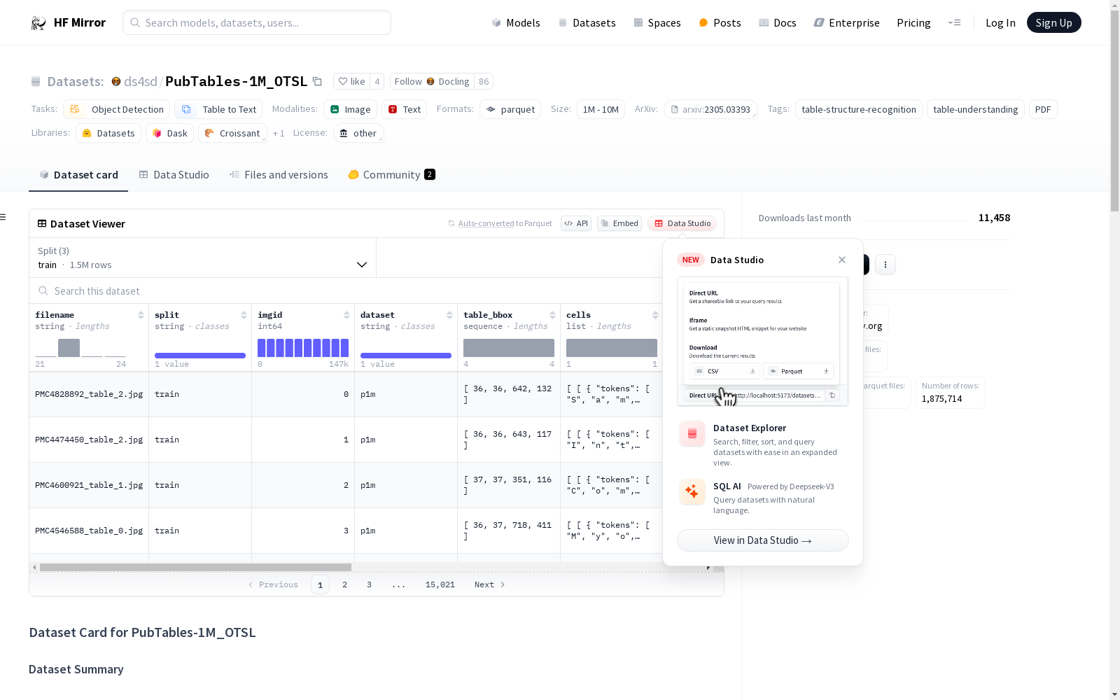 ds4sd/PubTables-1M_OTSL|表格结构识别数据集|图像到文本转换数据集