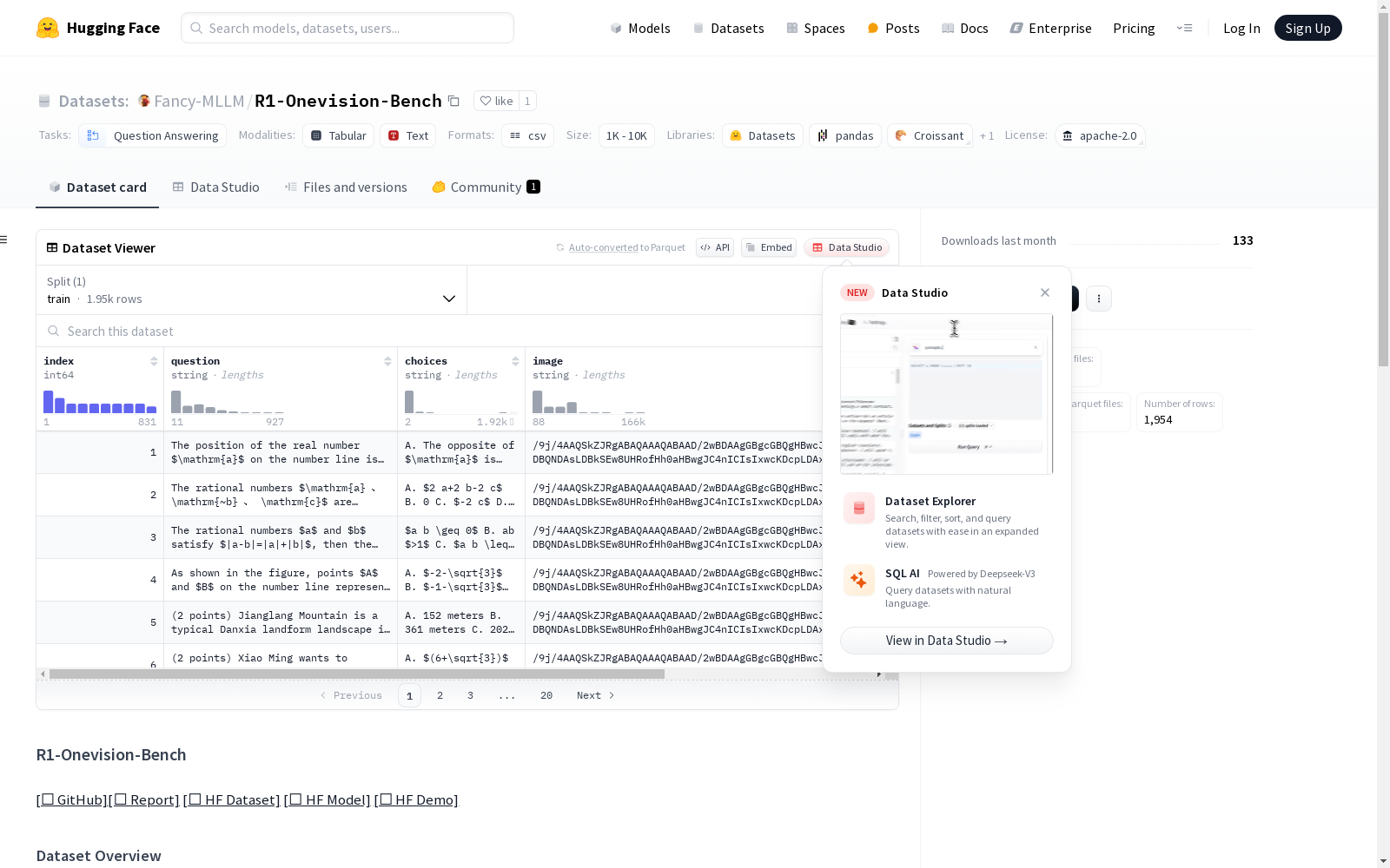 R1-Onevision-Bench|多模态推理数据集|模型评估数据集