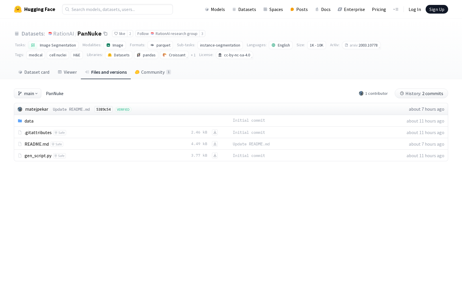 发布 PanNuke 数据集, 应用在 医学图像分析、细胞核分割 领域