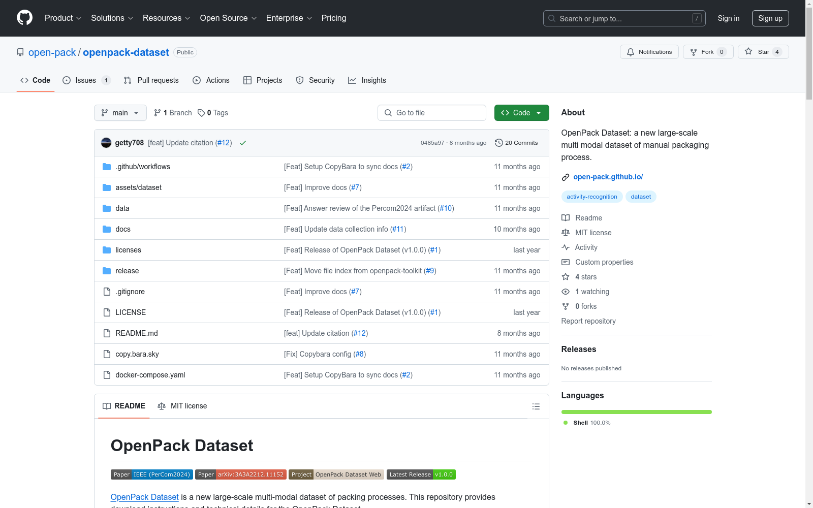 OpenPack Dataset|物流数据集|人类活动识别数据集