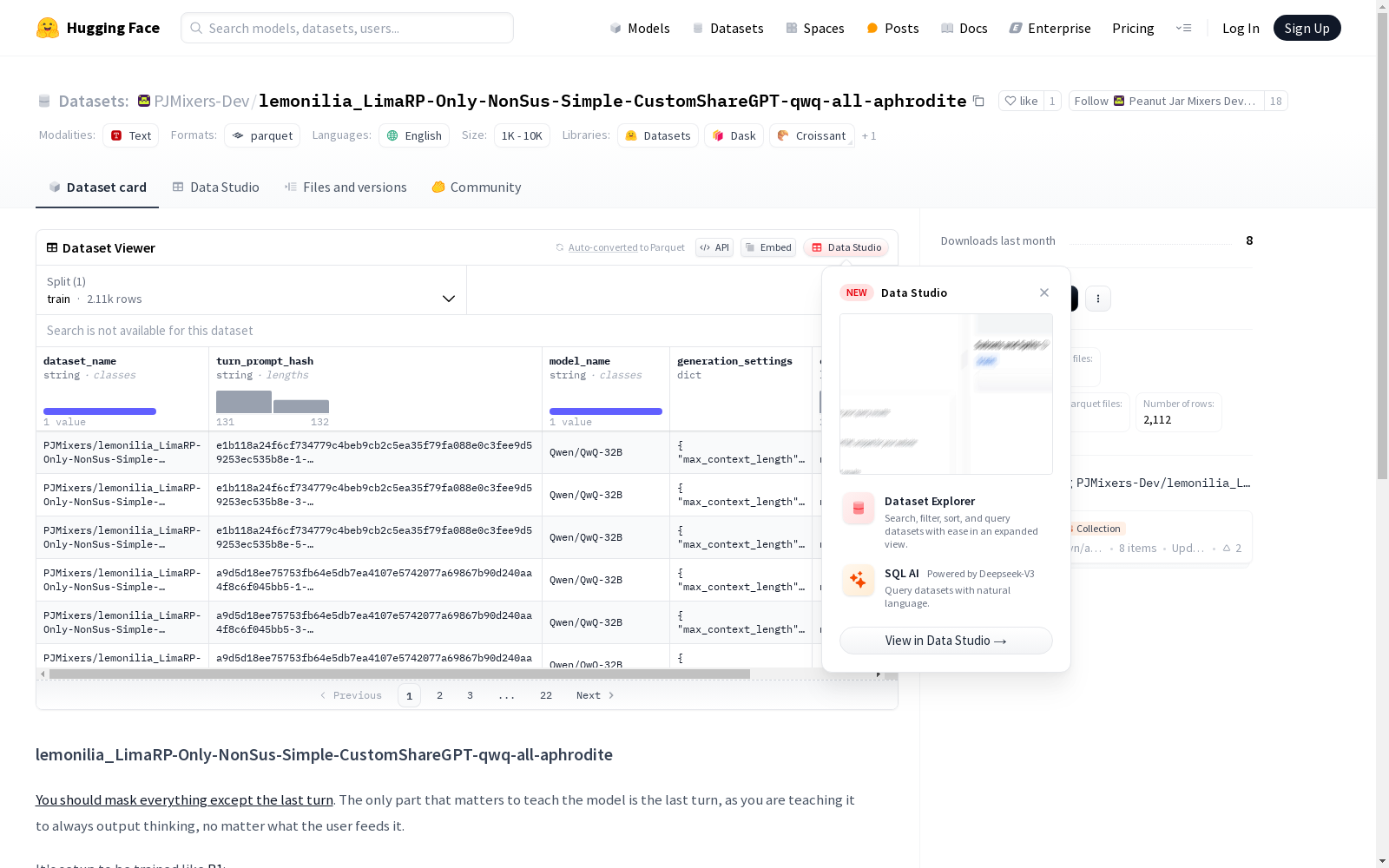 发布 lemonilia_LimaRP-Only-NonSus-Simple-CustomShareGPT-qwq-all-aphrodite ...