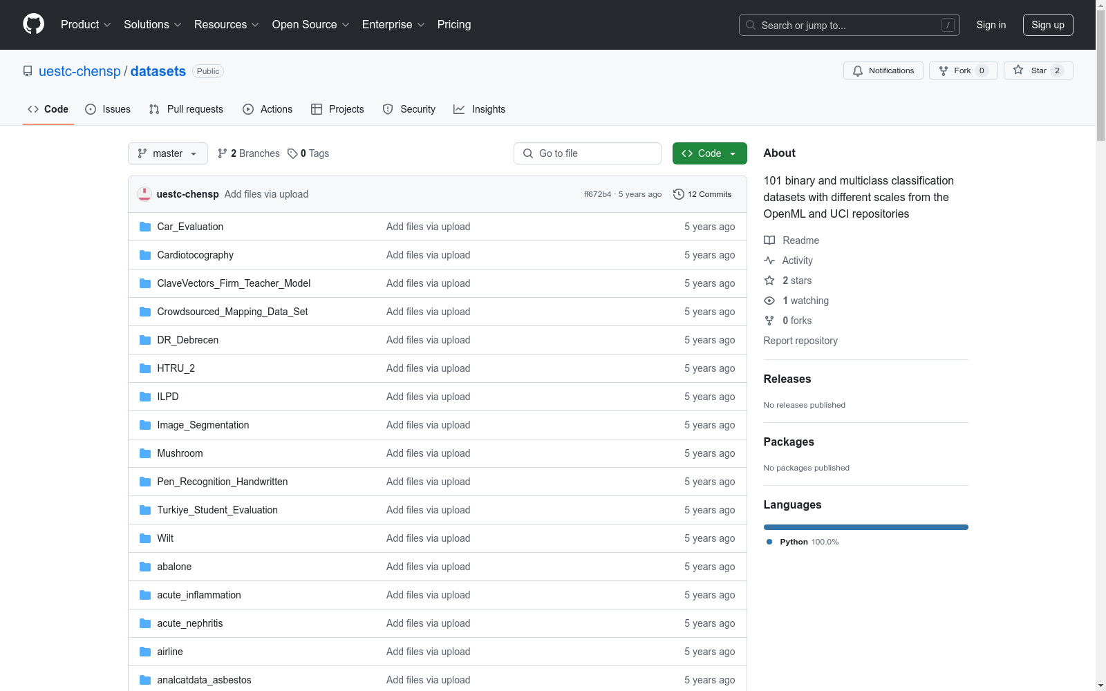 101 binary and multiclass classification datasets|分类任务数据集|机器学习数据集数据集